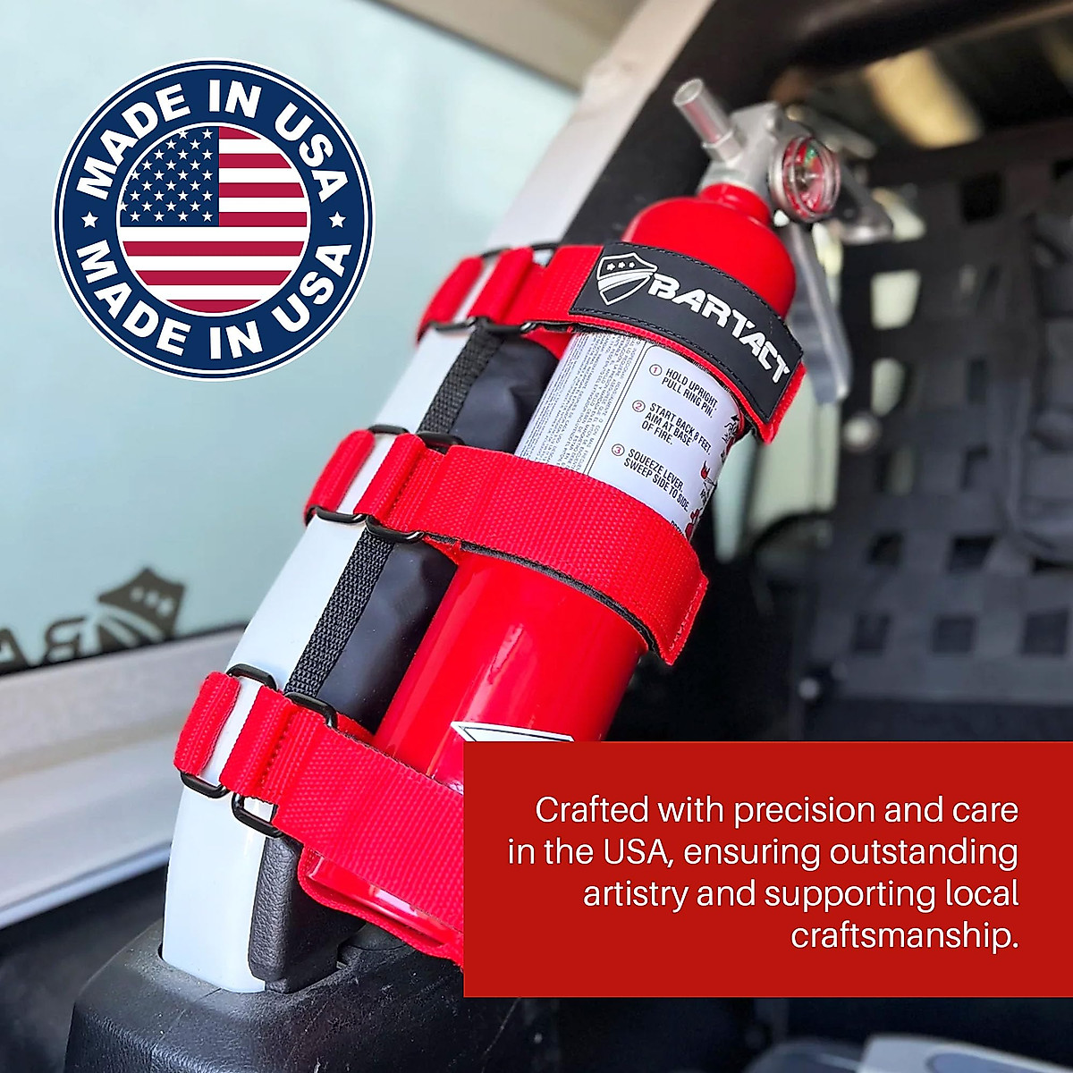 Bartact - Padded Roll Bar Fire Extinguisher Mount for Vehicle Holder with Adjustable Steel Brackets, US Made Anti-Fade Off-Road for Jeep Fire Extinguisher Holder, Jeeps TAOFEHR, Red (2.5-5 lbs)