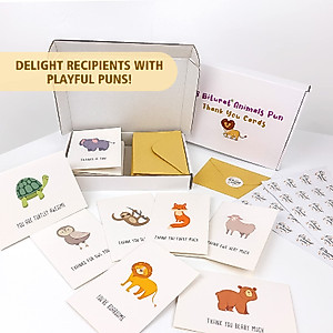Biturat 48 Thank You Cards Set, Animal Pun Thank You Note Cards Pack, Funny Thank You Cards Bulk, Boxed Assortment Quip Notecards for Gratitude, Recognition, Appreciation, 4 x 6 in