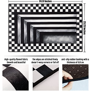 3D Vortex Illusion Square Rug Outdoor Mat Black and White Checkerboard Trap Floor Mat Decor Indoor Carpet Vortex Rug16X24inchs