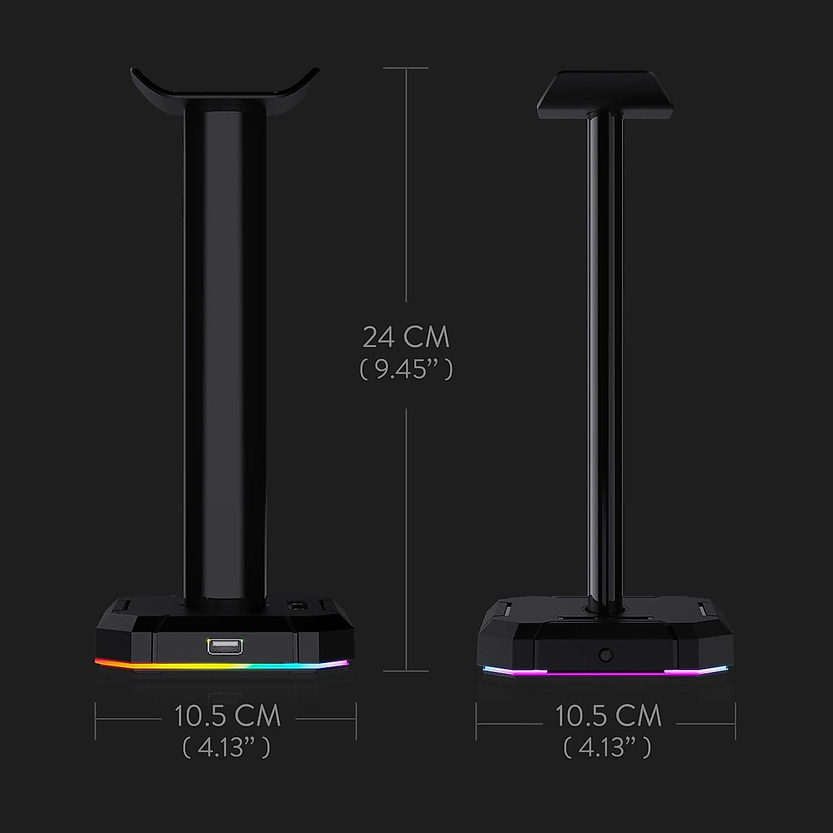 Redragon HA300 Scepter Pro Headset Stand, RGB Backlit Gaming Headphone Stand with Aluminum Supporting Bar, Non-Slip Solid Rubber Base and 4X USB 2.0 Ports for All Headphones