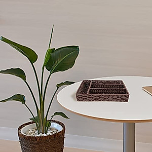 Healifty Wicker Rattan Baskets Tea Bag Sugar Packet Holder Coffee Station Condiment Organizer Woven Divided Basket Tray for Drawer Shelf Countertop Coffee