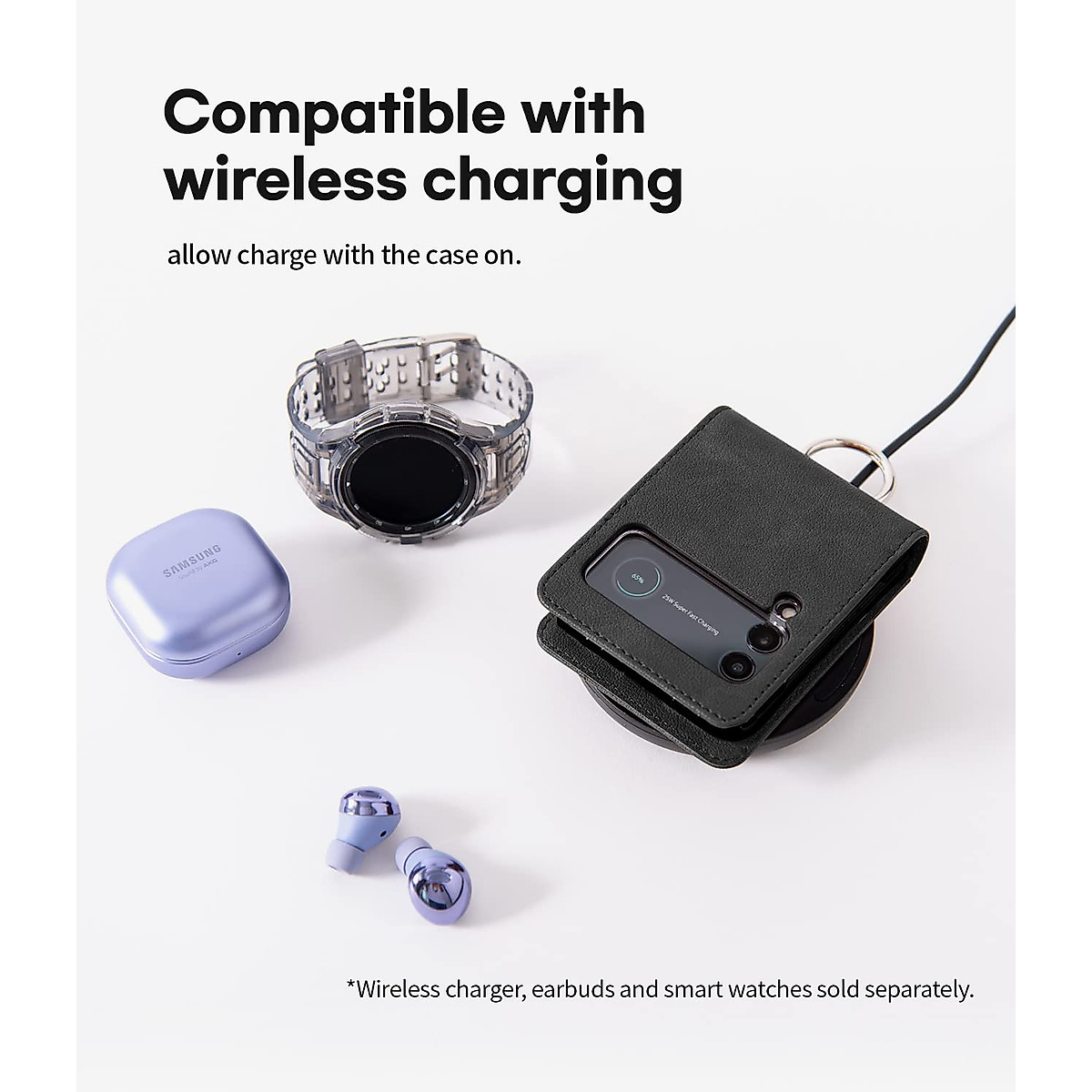 GOOSPERY Card Wallet Ring Case Compatible with Galaxy Z Flip 4 Case, Card Holder Pocket Storage Premium PU Leather Key Ring Wallet Cover, Black