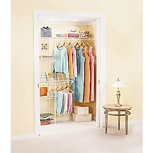 Rubbermaid Full Closet Organization Shelf System, Direct Wall Mount, Adjustable from 3-5 Ft., Mounting Hardware Kit Included, White, Wire Shelving Organizer System for Home/Laundry/Mudroom/Pantry