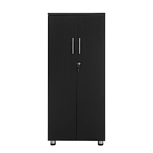 MMT Furniture Two Door Locking Storage Cabinet for Office, Pantry, Home, Office, Kitchen, Garage - File Organizer Cupboard - Wooden Filing Cabinet Unit - Free Standing Three Shelves Bookcase