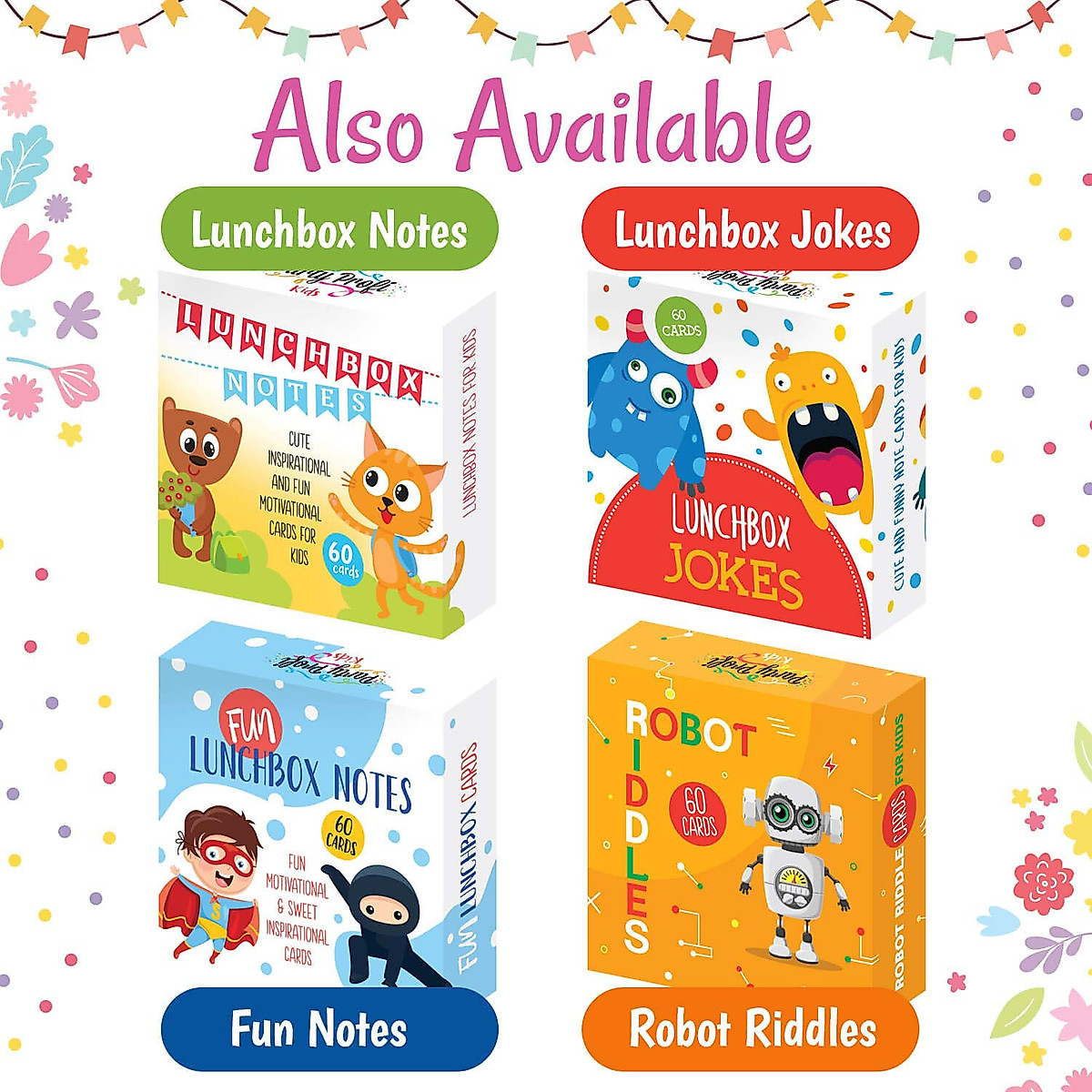 Party Profi Lunch Box Notes for Kids - 60 Adorable Motivational and Cute Inspirational Thinking of You Cards for Girls Lunchbox