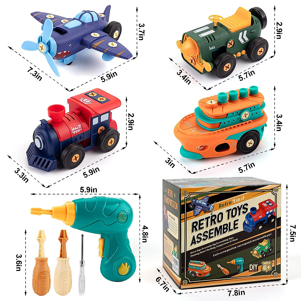 KODATEK Take Apart Toys for 4 5 6 7 8 Year Old Boys Girls, with Engine & Electric Drill Tool, Kids Tool Set Play STEM Building Toys, Learning Construction Toys