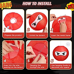 Glooglitter 6 Pcs Ninja Themed Paper Lanterns 12 Inch Ninja Birthday Party Hanging Paper Lanterns for Boys Girls Adults Ninja Birthday Party Baby Shower Decoration