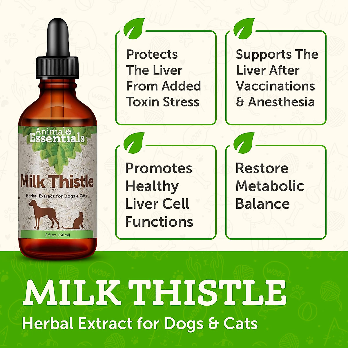 Animal Essentials Milk Thistle for Dogs & Cats - Liver Health Support, Herbal Extract, Liver Care Supplement, Organic Liquid Drops - 2 Fl Oz