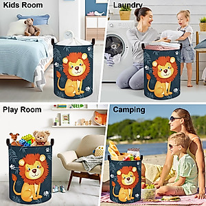 Clastyle 63L Large Lion Kid Laundry Hamper with Handle for Boy Girl Collapsible Clothes Toy Storage Basket with Lid for Bedroom Bathroom Nursery