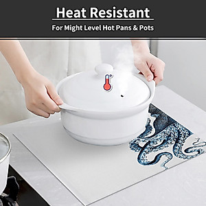 Octopus Placemats for Dining Table Set of 4, Nautical Sea Ocean Giant Octopus Tentacles Kraken Table Mats Stain Resistant Heat Insulation Non-Slip Washable Table Decoration for Kitchen, Blue