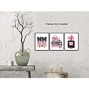 Glam Designer Perfume, Shoes, Handbags Wall Decor - Cute Gift for Fashionista - High Fashion Luxury Couture Wall Art Poster Set for Women, Teens, Girls Bedroom