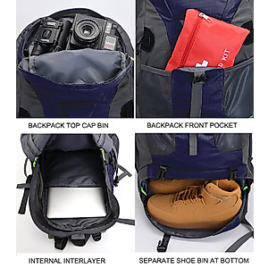 Bseash 50L Hiking Backpack, Water Resistant Lightweight Outdoor Sport Daypack Travel Bag for Camping Climbing Skiing Cycling (Dark Purple - With Shoe Compartment)