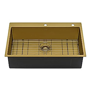 Ruvati 33 x 22 inch Satin Brass Matte Gold Stainless Steel Drop-in Topmount Kitchen Sink Single Bowl - RVH5005GG