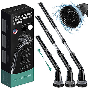 JULY HOME Electric Spin Scrubber with Adjustable Extension Shower Scrubber Brush, Cordless Automatic Power Scrubber for Shower, Cleaner for Tile, Floor, Long Handle & 3 Brush (Packaging May Vary)