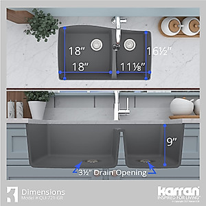 Karran QU-721 Undermount Quartz Composite 33 in. 60/40 Double Bowl Kitchen Sink with Bottom Grids and Strainers in Grey