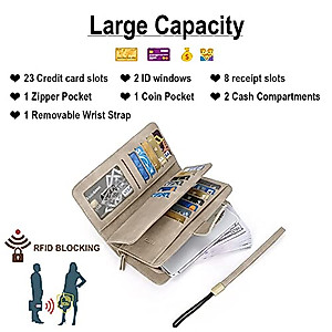 CLUCI Wallet for Women Leather Large Capacity Purse Wristlet Clutch RFID Blocking Credit Card Holder with ID Window Two-toned Gray