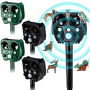 Solar Powered Ultrasonic Animal Repellent Waterproof Cat Repellent with Motion Detector Squirrel Repellent Bird Deterrent Devices Outdoor Solar Deer Repellent Devices for Outdoor (Black, Green, 4 Pcs)