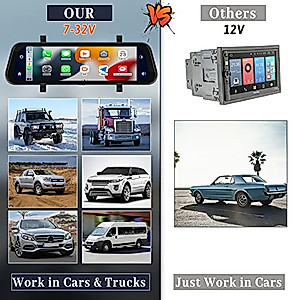 9.66" Mirror Dash Cam Front and Rear with Wireless CarPlay Android Auto Rear View Mirror Camera for Cars & Trucks, Enhanced Night Vision, IPS Touch Screen, Voice Control, Dual Cameras+32G Card, 7V-36V