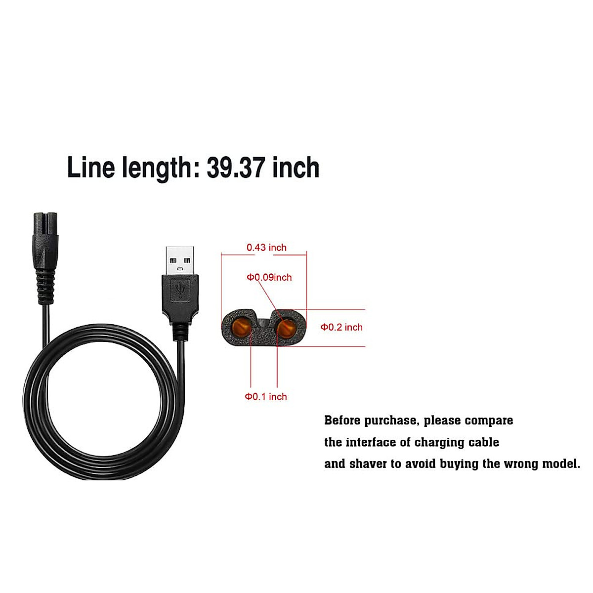 WAHFOX Universal Head Shaver Charger Cord USB Cable Compatible with Skull Shaver Pitbull and Mainstream Shaver Brands(USB Charger)