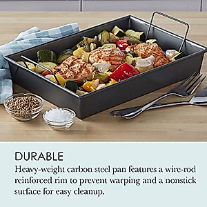 Chicago Metallic Pro Non-Stick Roast and Broil Baking Pan with Rack, 13-Inch-by-9-Inch, Dark Gray