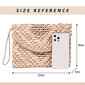 KUANG! Womens Straw Clutch Purse Handbag Shoulder Clutch Envelope Wallet Beach Straw Purse for Ladies (Khaki)