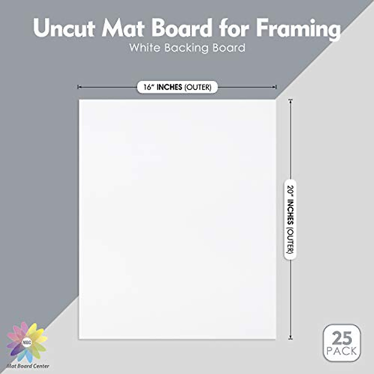 Mat Board Center, 16x20 Uncut Photo Mat Boards - Full Sheet - for Art, Prints, Photos, Prints and More, White Color, 25-Pack