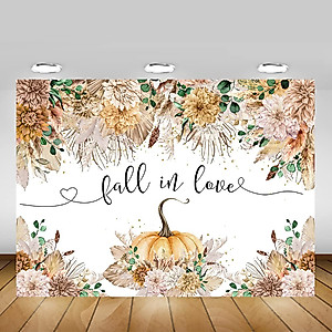 Mocsicka Fall in Love Bridal Shower Backdrop Boho Autumn Wedding Party Decoration Autumn Leaves Fall Bridal Shower Photography Background Pumpkin Bridal Shower Decoration Banner (8x6ft(96x72 inch))