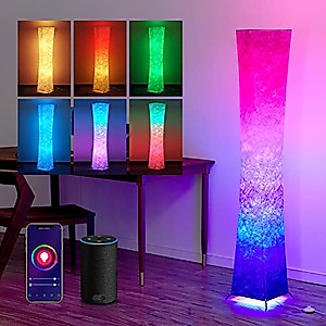 chiphy Floor Lamp, RGB Color Changing and Dimmable LED Lamp, Smart WiFi Bulbs Compatible with Alexa & Google Assistant, 64" Tall White Fabric Shade Light, Modern for Living Room, Bedroom, Game Room