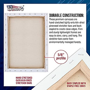 U.S. Art Supply 9 x 12 inch Stretched Canvas Super Value 8-Pack - Triple Primed Professional Artist Quality White Blank 5/8" Profile, 100% Cotton, Heavy-Weight Gesso - Acrylic Pouring, Oil Painting
