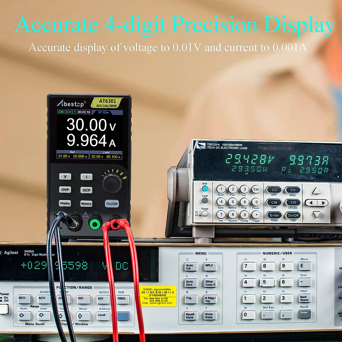 Abestop AT6301 DC Power Supply Variable, 60V/10A/300W Adjustable Bench Power Supply with 10mV / 1mA High Resolution 4-Digits 2.8 inch LCD Display, 5V/1A USB Output