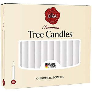 Eika Premium Christmas Tree Candles - Set of 20 Traditional Christmas Wax Candles for Pyramids, Carousels & Chimes - Made in Europe - Solid Colored - White