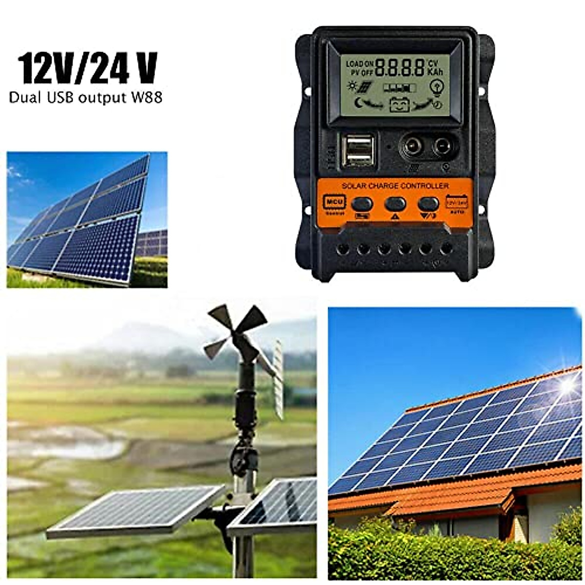 Peidesi 30A PWM Solar Charge Controller Dual DC Current Display Solar Panel Controller 12V/24V Solar Panel Battery Regulator with USB Port
