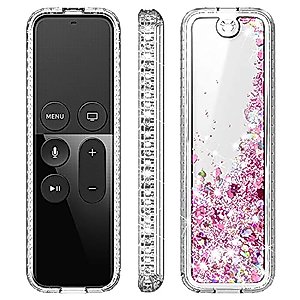 NZND Protective Case Compatible with Apple TV Siri Remote 4K / 4th / 5th Generation - Glitter Liquid Waterfall Floating Sparkle Bling Diamond Shockproof Cover (Rose Gold)