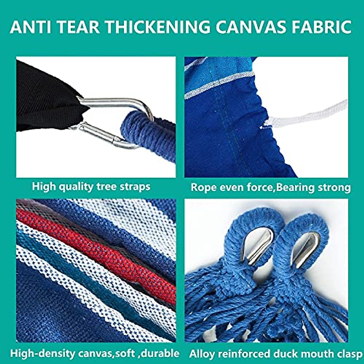 Double Cotton Hammock 2 Person Brazilian Fabric Hammock with Tree Straps Metal Carabiner Ropes and Carrying Bag for Garden Patio Backyard Outdoor/Indoor