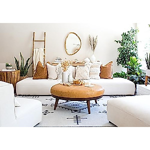 POLY & BARK Gio Modern Leather Ottoman Pouf (Cognac Tan)