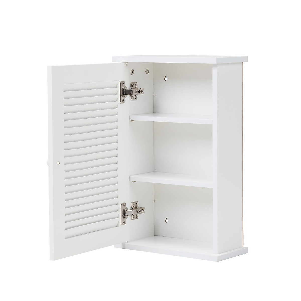 JAXPETY Bathroom Wall Cabinet 3-Tier Storage Organizer with Single Louvered Door,Wooden Medicine Cabinets with Adjustable Shelf for Bathroom&Living Room,White