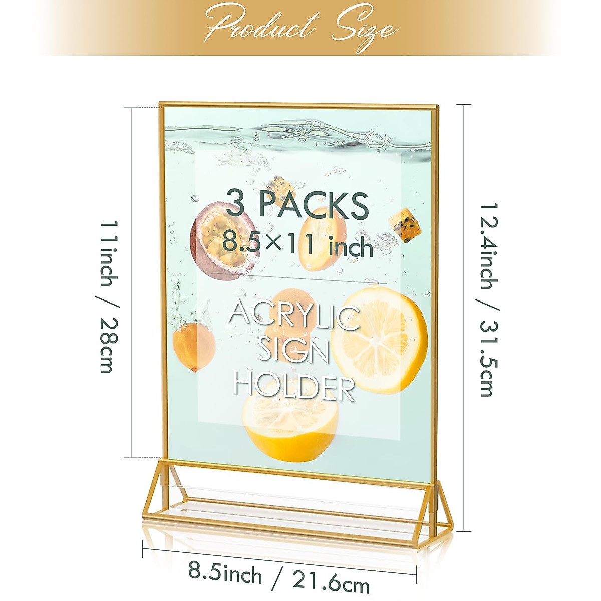 Acrylic Sign Holder 8.5x11 Gold Frames Clear Sign Holder, Gold Picture Frame Double Sided Flyer Holder, Table Menu Holder Display Stand for Wedding Signs Table Numbers