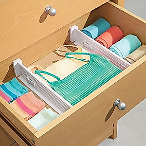 mDesign Expandable Kitchen Drawer Organizer - Adjustable Divider with Foam Ends - Secure Hold, Locks in Place - Separators for Pantry, Cupboard, Cabinet Storage, Ligne Collection, 4 Pack - White