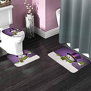 HOSNYE Snowman Bathroom Rugs and Mats Sets 3 Piece New Year Christmas Winter Funny Snowman Purple Top Hat Greeting Hello Bath Mat U-Shaped Contour Shower Mat Toilet Lid Cover