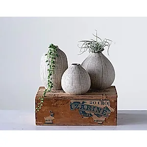 White Stoneware Vases with Textured Black Polka Dots (Set of 3 Sizes)