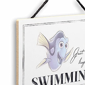 Open Road Brands Disney 100th Anniversary Finding Nemo Dory Quote Hanging Wood Wall Decor - Just Keep Swimming Sign for Home Decorating