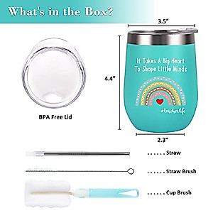 LiqCool Teacher Appreciation Gifts, It Takes a Big Heart to Shape Little Minds Wine Tumbler, Thank You Teacher Gifts for Women, Teacher Tumbler for Christmas Mothers Day Birthday (12oz, Mint)