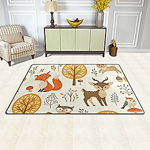 Vantaso Nursery Area Rugs Soft Foam Cute Forest Animal Owls Fox Deer Play Mats for Kids Playing Room Living Room Door Mat 60x39 inch