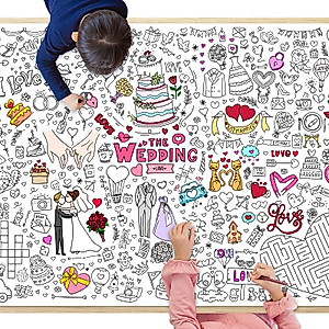 GWHOLE Giant Coloring Poster 40 x 28 Inch Table Cloth Wedding Themed Coloring Tablecloth Colorable Tablecloth for Wedding, Bridal Shower
