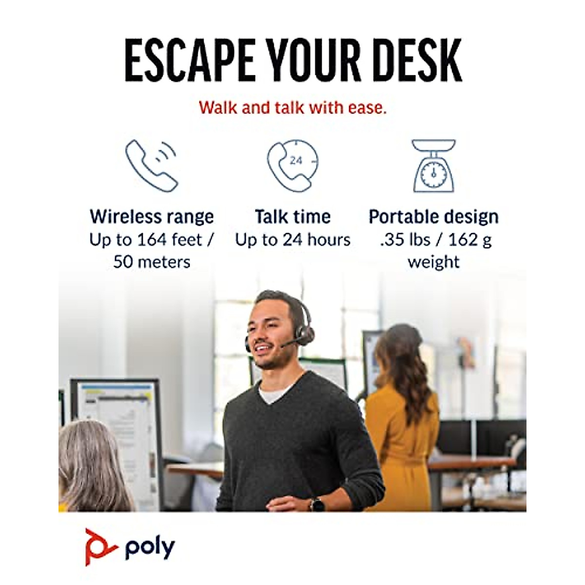 Poly Voyager 4320 UC Wireless Headset | Noise-Canceling Mic