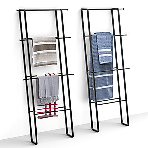 CANYAVE Blanket Ladder Towel Rack, Wall Leaning Ladder Towel Rack Blanket Holder Rack Drying Rack, 4-Tier Blanket Ladders for Living Room Bathroom (Matte Black)