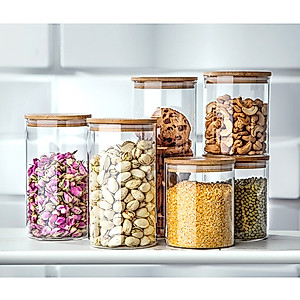 Newerlives Air Tight Storage Jar, Glass Storage Tank with a Natural Bamboo Lid, 450 ML, 650 ML, 950 ML (Bamboo, 450ML)