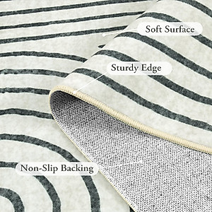 Lahome Abstract Washable Area Rug, 5x7 Rug for Bedroom Non-Slip Soft Living Room Rug, Ultra-Thin Modern Black and White Rug Stain Resistance Throw Large Carpet for Dining Room (5'x7',Black)