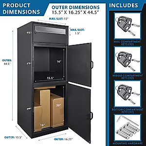 Barska Large Package Delivery Parcel Mail Steel Drop Box for Porch with Advanced Push Lock & Patented Shelf for Large Parcel