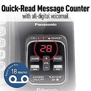 PANASONIC Expandable Cordless Phone System with Link2Cell Bluetooth, Voice Assistant, Answering Machine and Call Blocking - 4 Cordless Handsets - KX-TGD564M (Metallic Black)